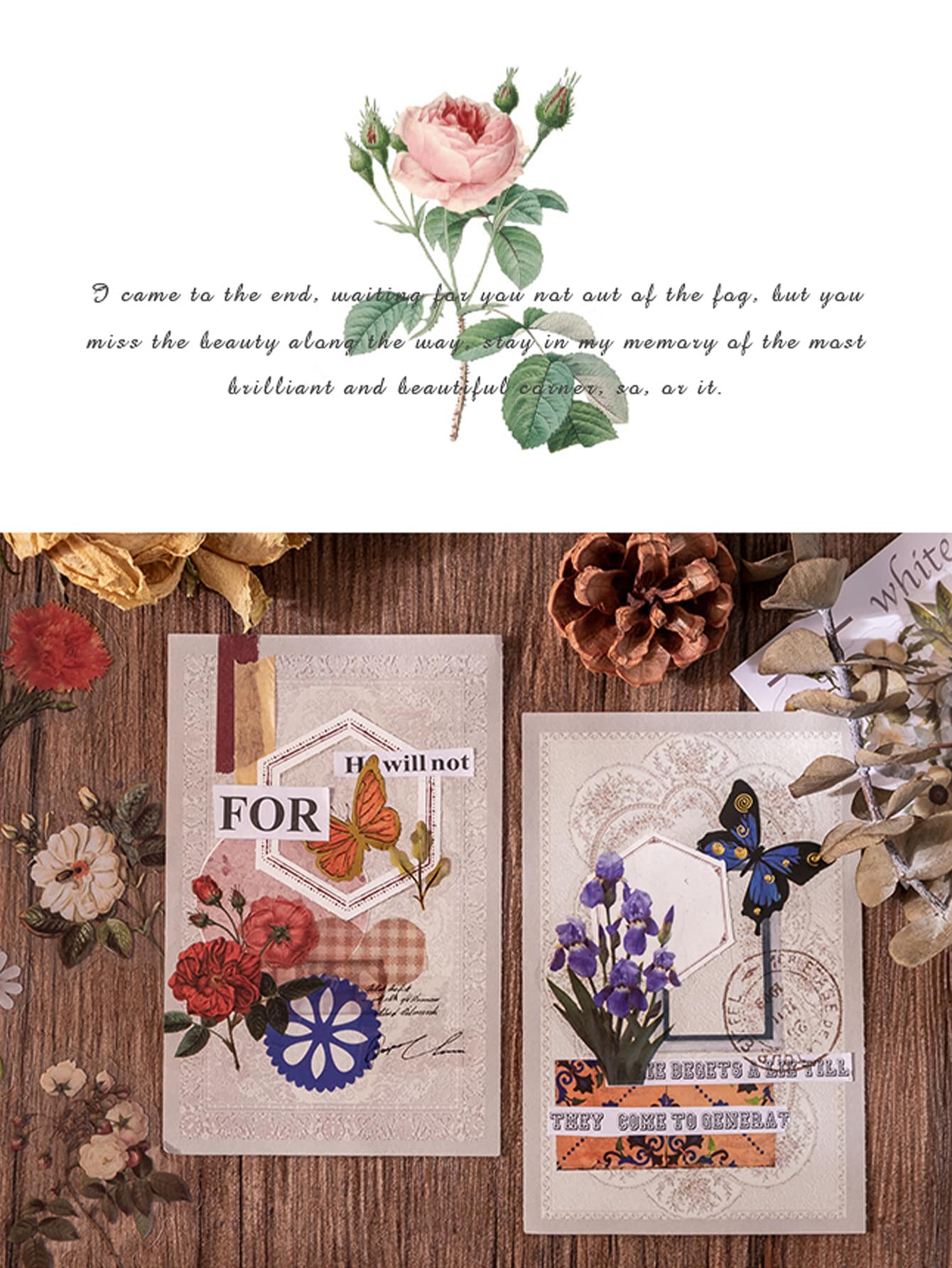 40 Pieces Floral Stickers, Transparent Aesthetics Sticker Set Vintage ...