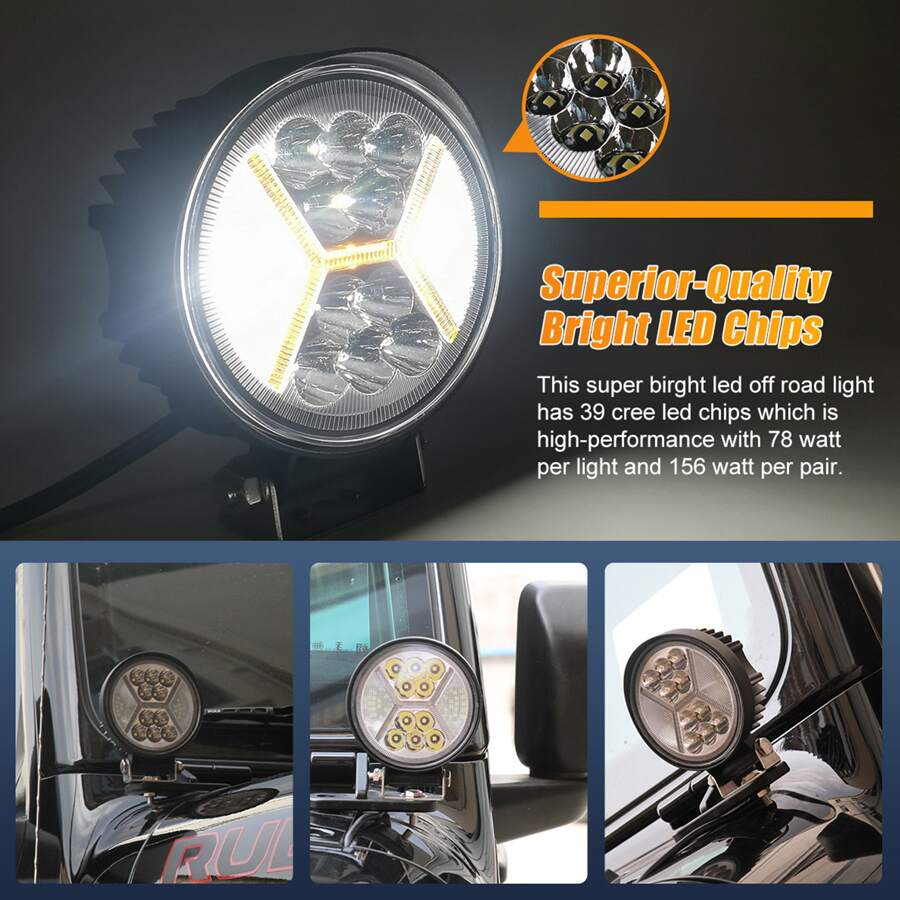 Round LED Pods Driving Lights Bar with Amber DRL Light - 117W 12000LM ...