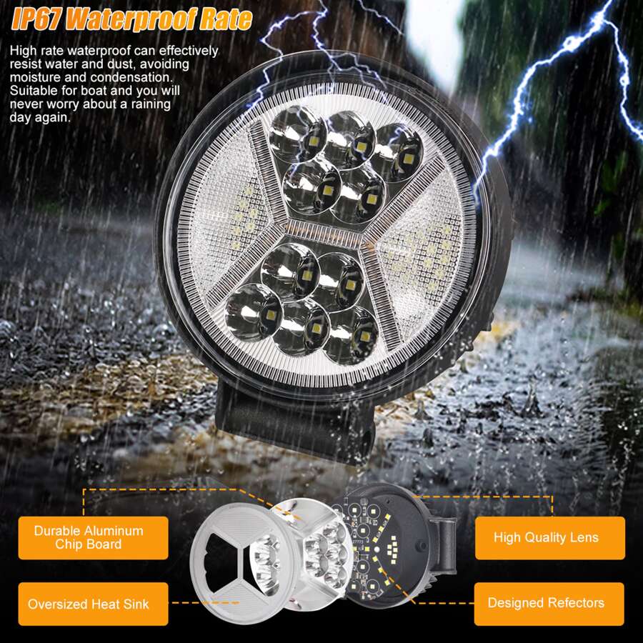 Round LED Pods Driving Lights Bar with Amber DRL Light - 117W 12000LM ...