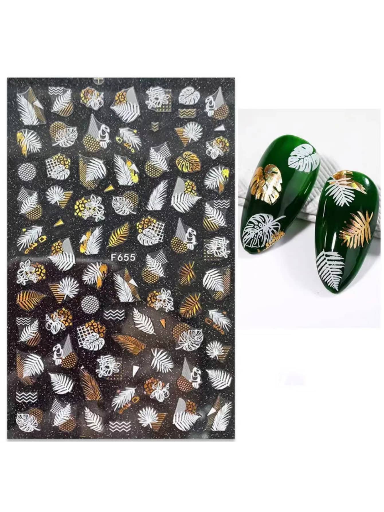 1sheet Black & White 3d Metallic Maple Leaf Nail Sticker, Self-adhesive ...