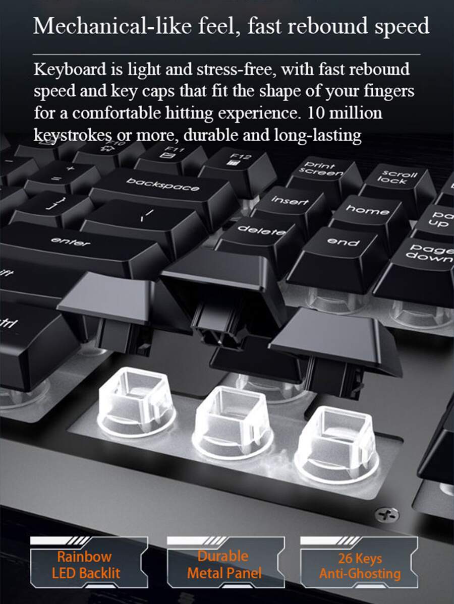 Lenovo Gaming Keyboard, 104 Keys All-Metal Panel, Rainbow LED Backlit ...