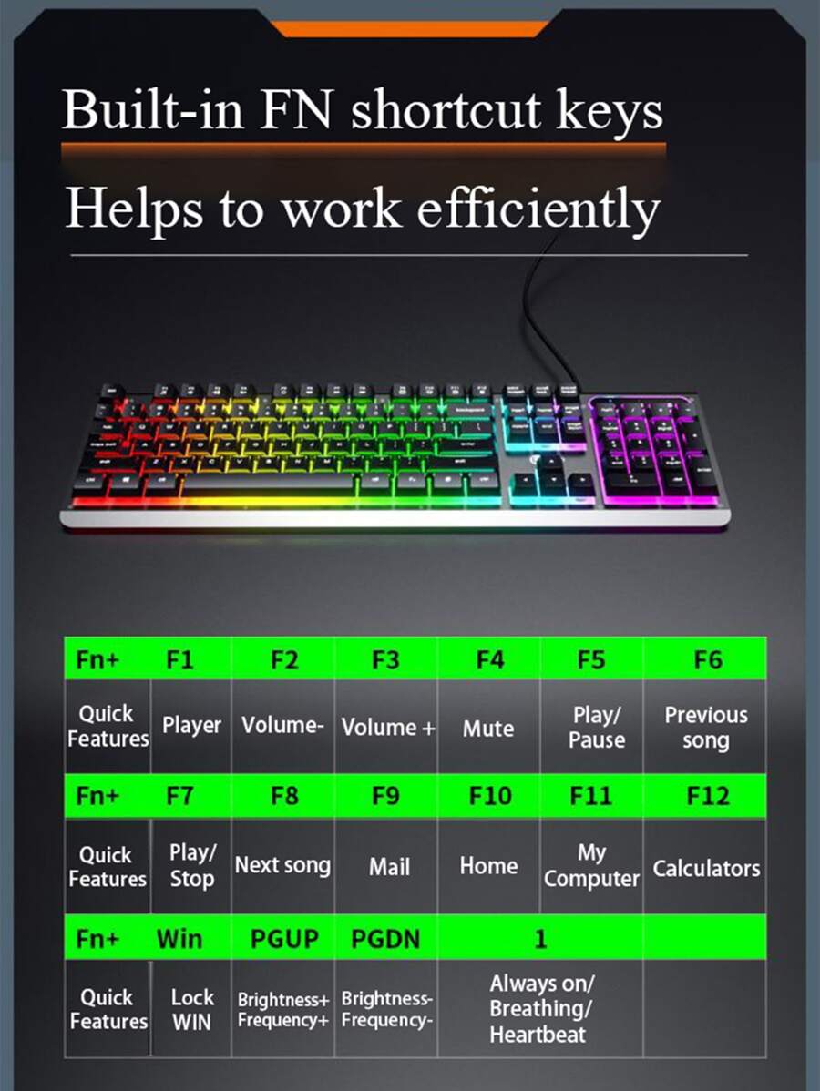 Lenovo Gaming Keyboard, 104 Keys All-Metal Panel, Rainbow LED Backlit ...