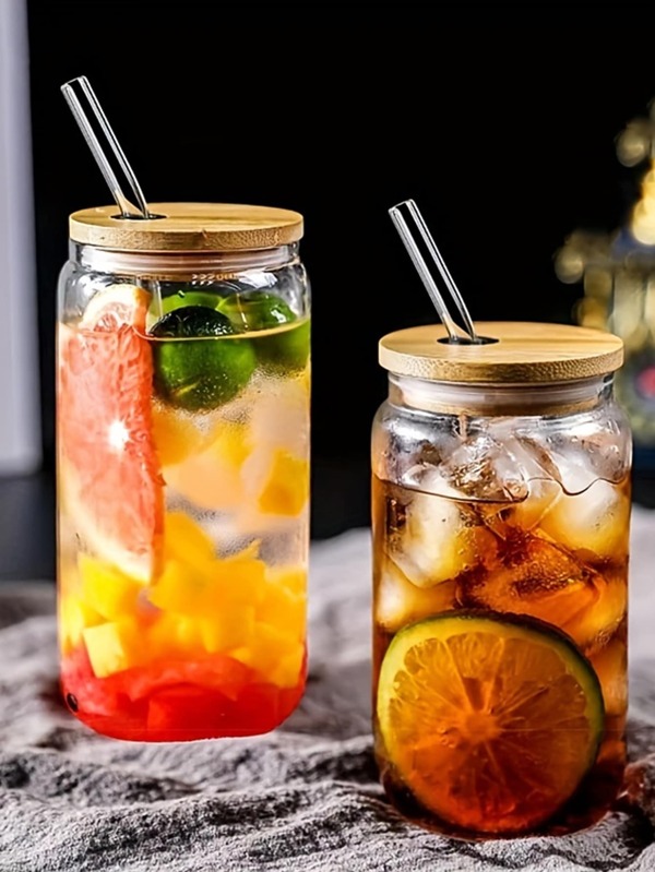 1pc/4pcs 400ml/500ml Transparent Glass Cup With Straw And Lid, Cup Can ...