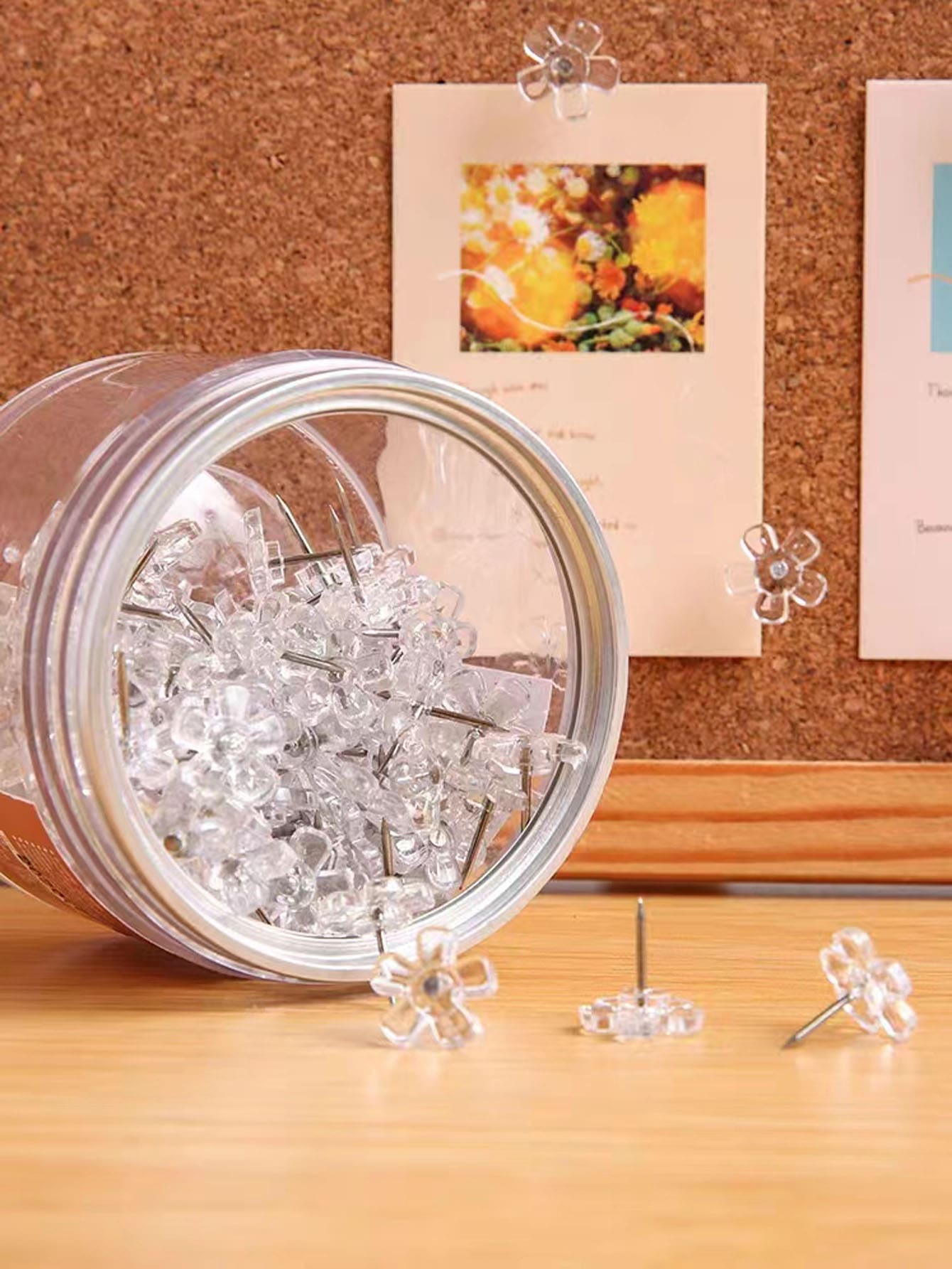 1 Box Of 20pcs Transparent Flower Shaped Push Pin, Tacks, Thumbtacks ...