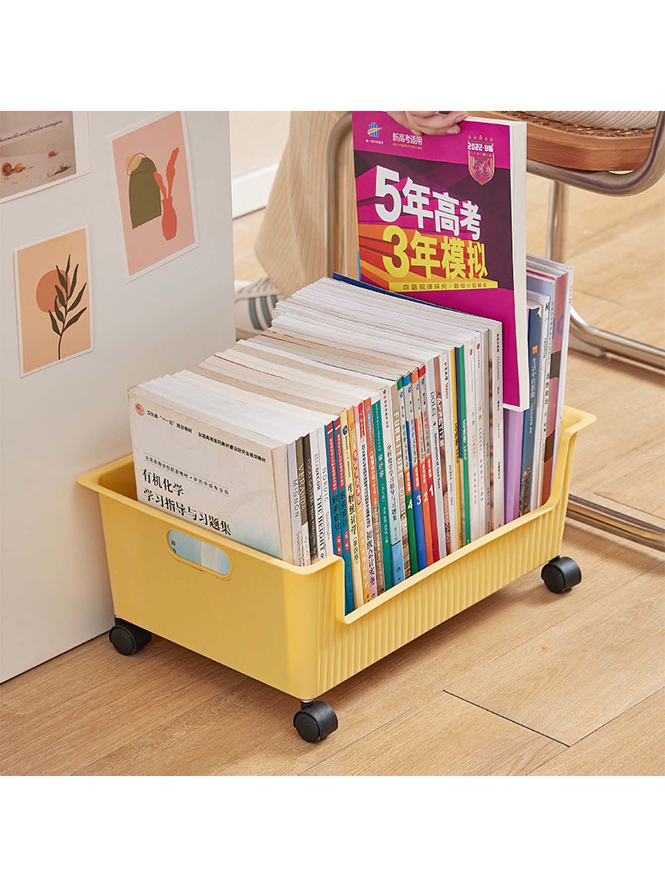 Book Storage Box With Wheels, Under Desk Book Bag Organizer, Desk ...