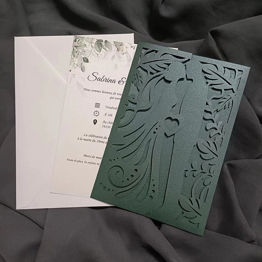 1Set Emerald Sweet Couple invitation Cards For Wedding With Blank Sheet ...