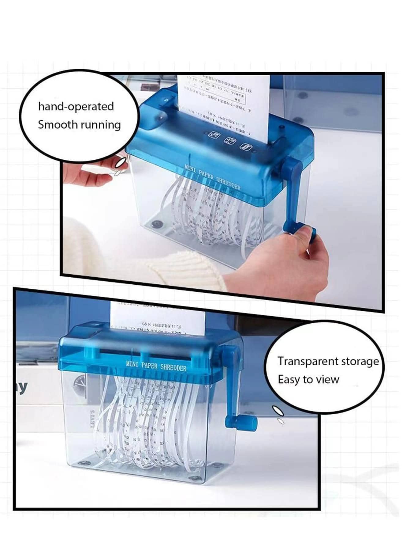 1pc Blue Portable Mini Manual Paper Shredder For Office Desk, Home Use ...