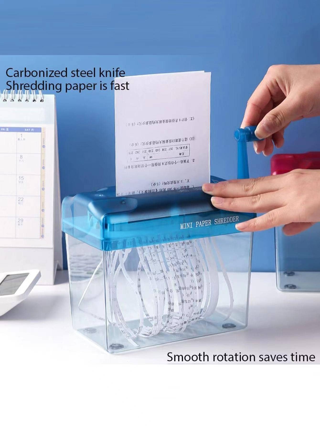 1pc Blue Portable Mini Manual Paper Shredder For Office Desk, Home Use ...