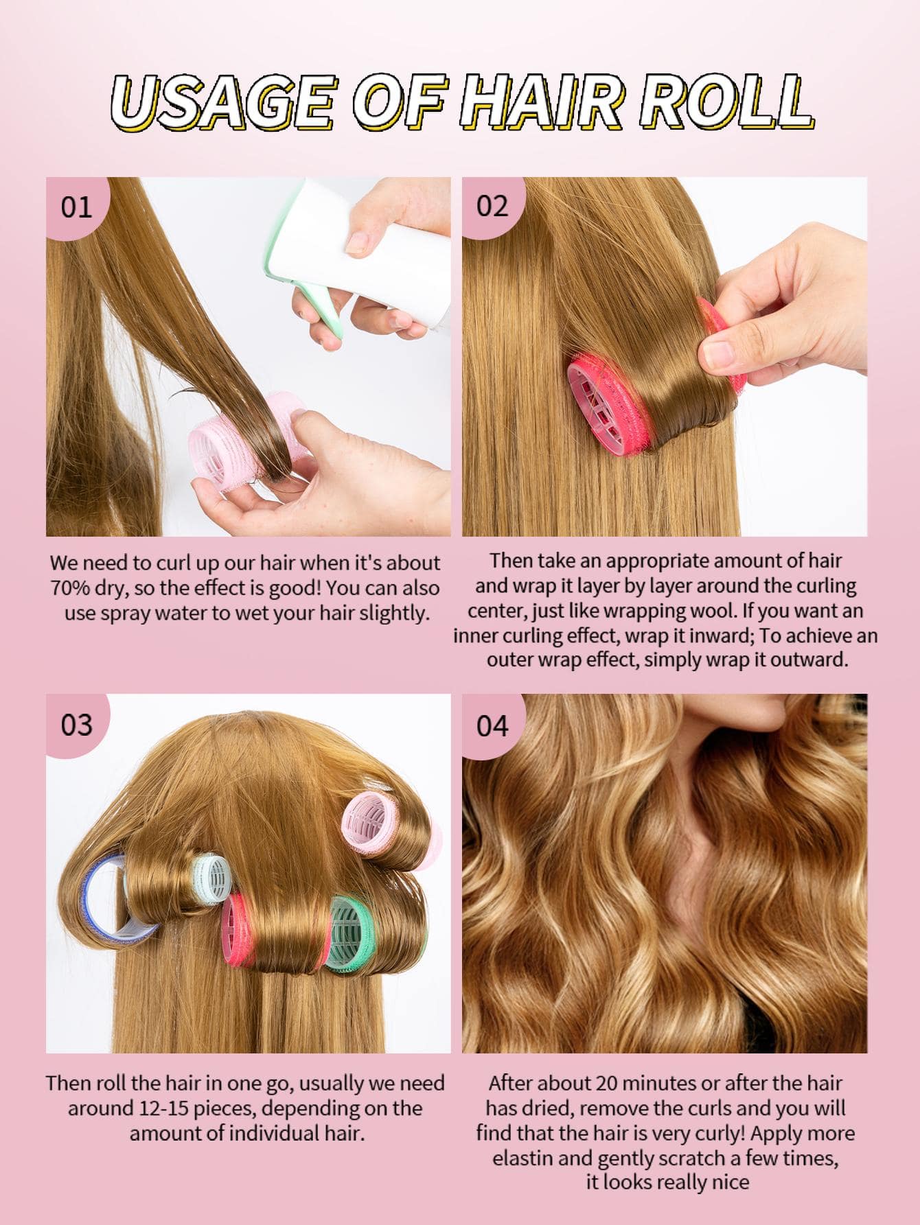 Hair Curler Set For Home Use With Hook And Loop Bangs Hair Rollers ...