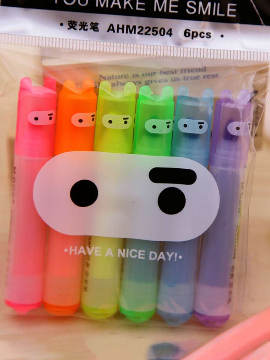 6pcs Fluorescent Mini Highlighters With Large Capacity And Thick Nibs ...