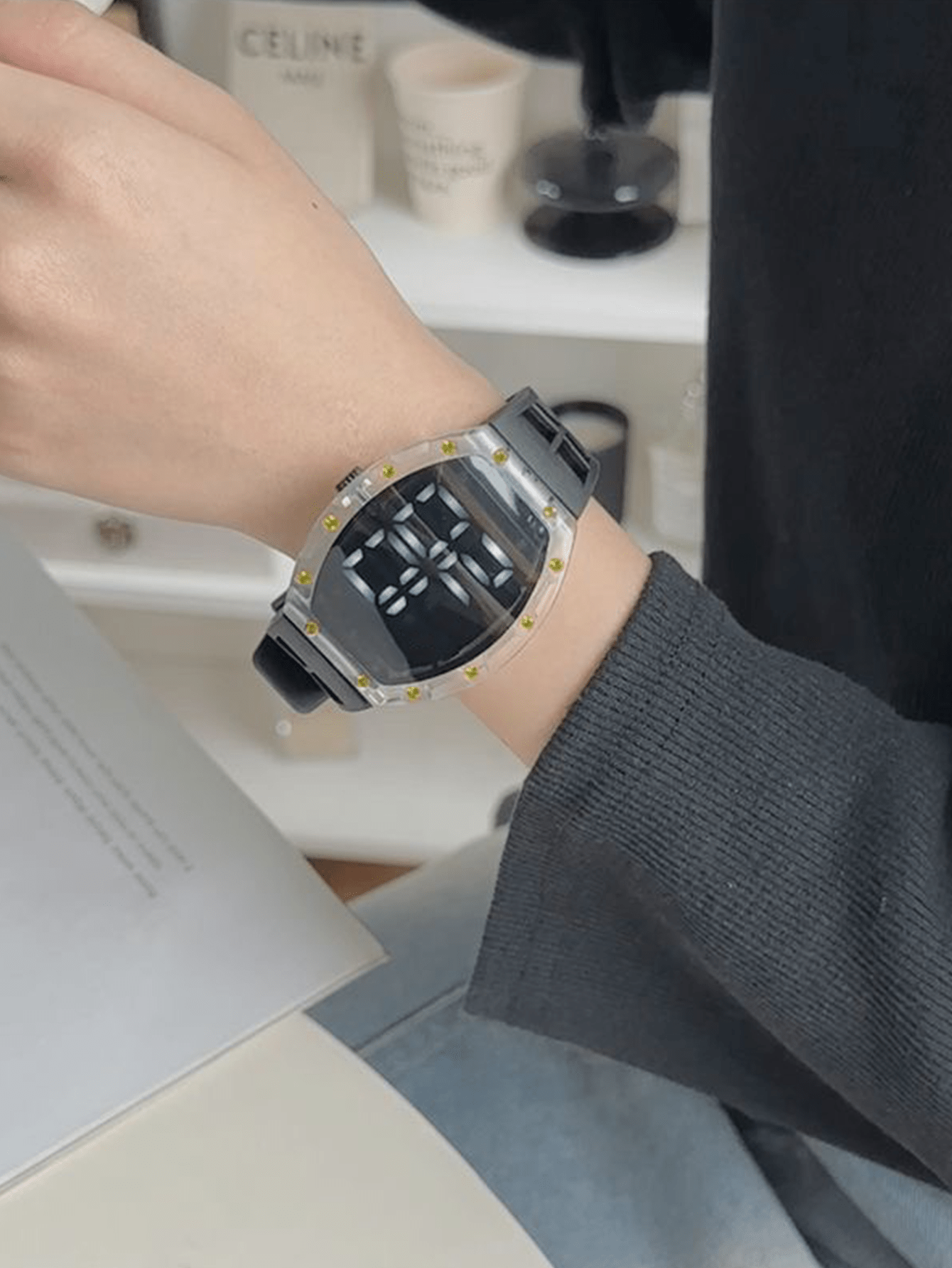 Fashionable Barrel-shaped Transparent Square Electronic Watch, Black ...