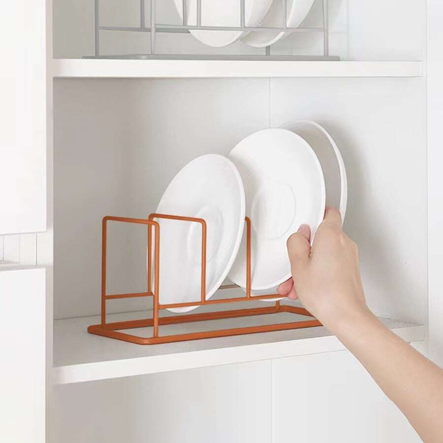 Single-layer Dish Plate Storage Rack, Simple Orange Cabinet Dish Rack ...