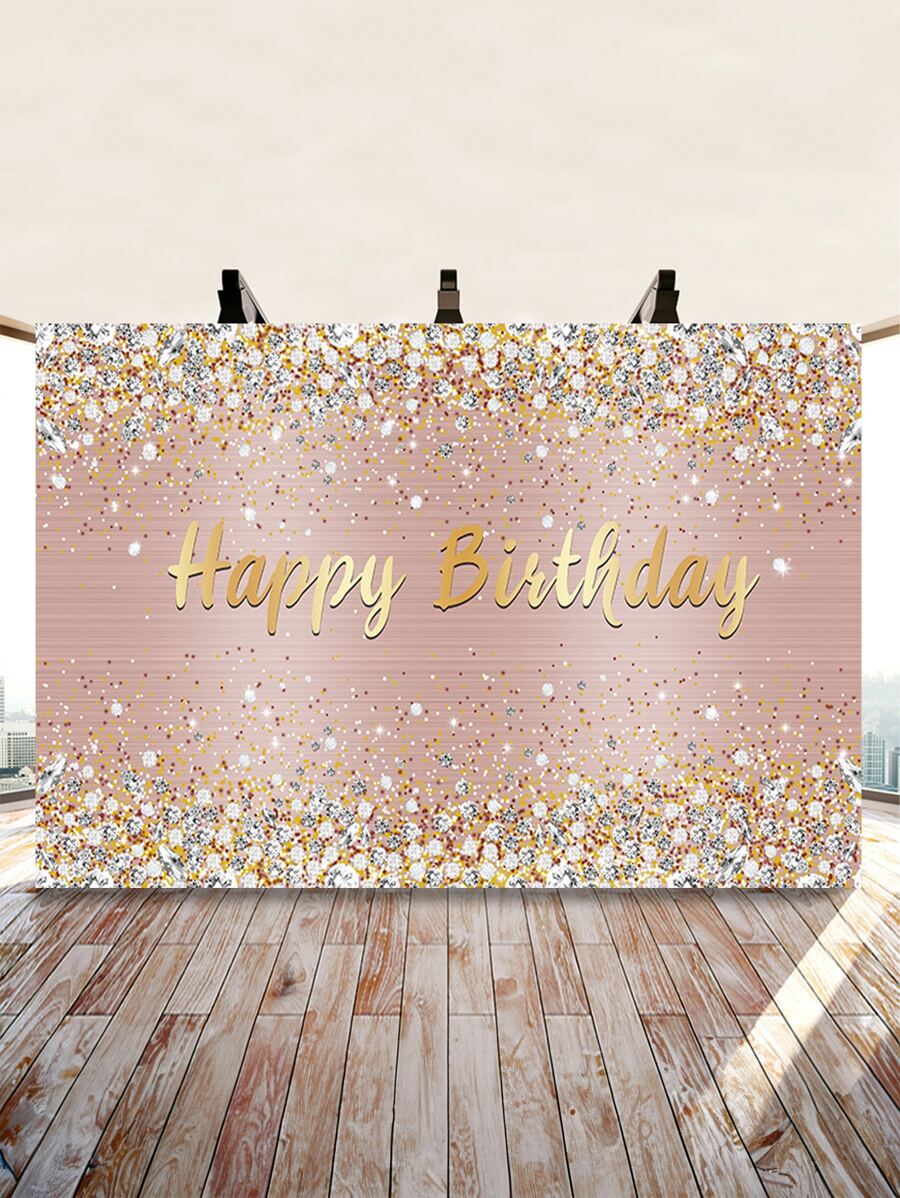 1pc Rose Gold Glittering Happy Birthday Backdrop Cloth, Polyester ...