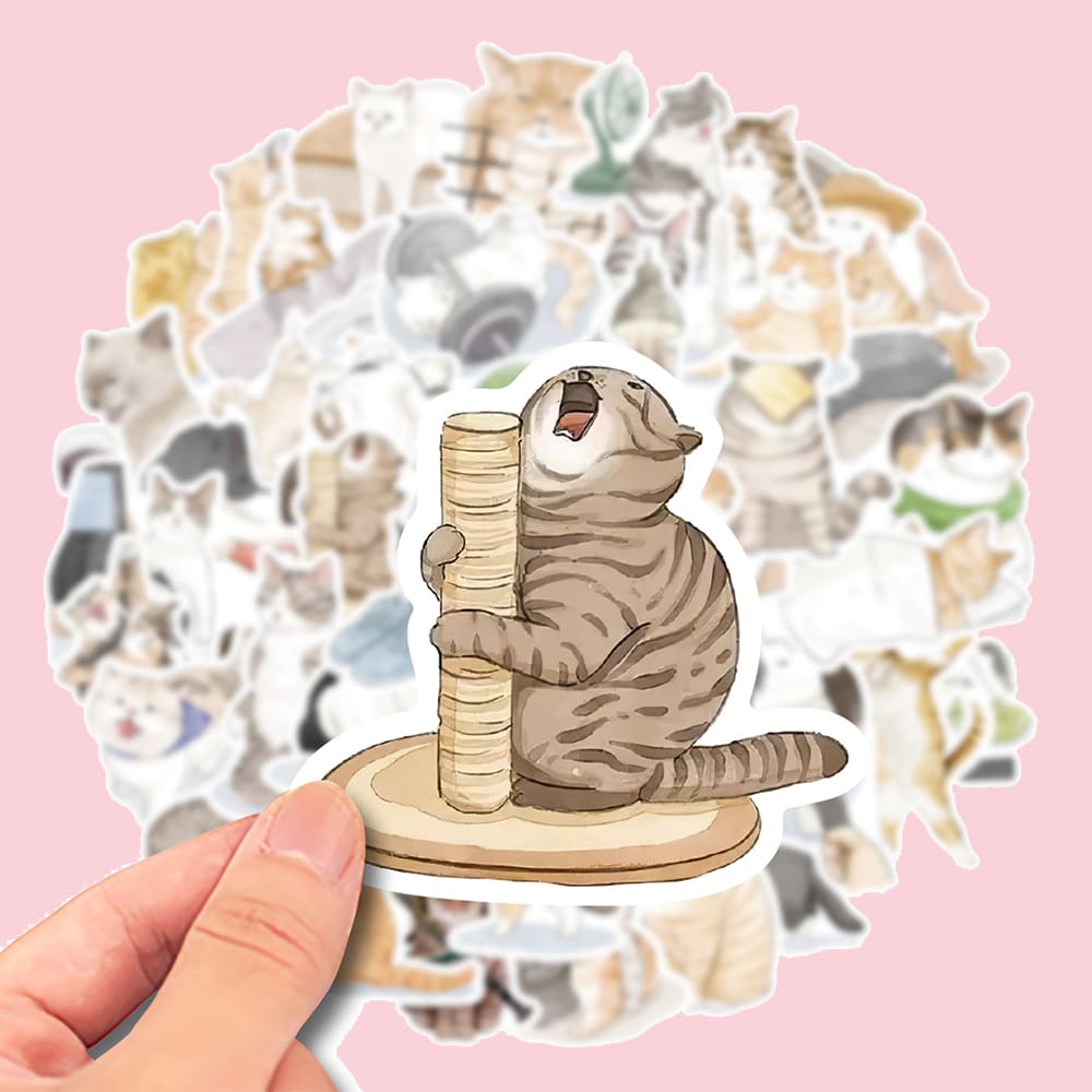 50pcs Watercolor Cat & Crow Stickers For Decorating Phone, Laptop ...