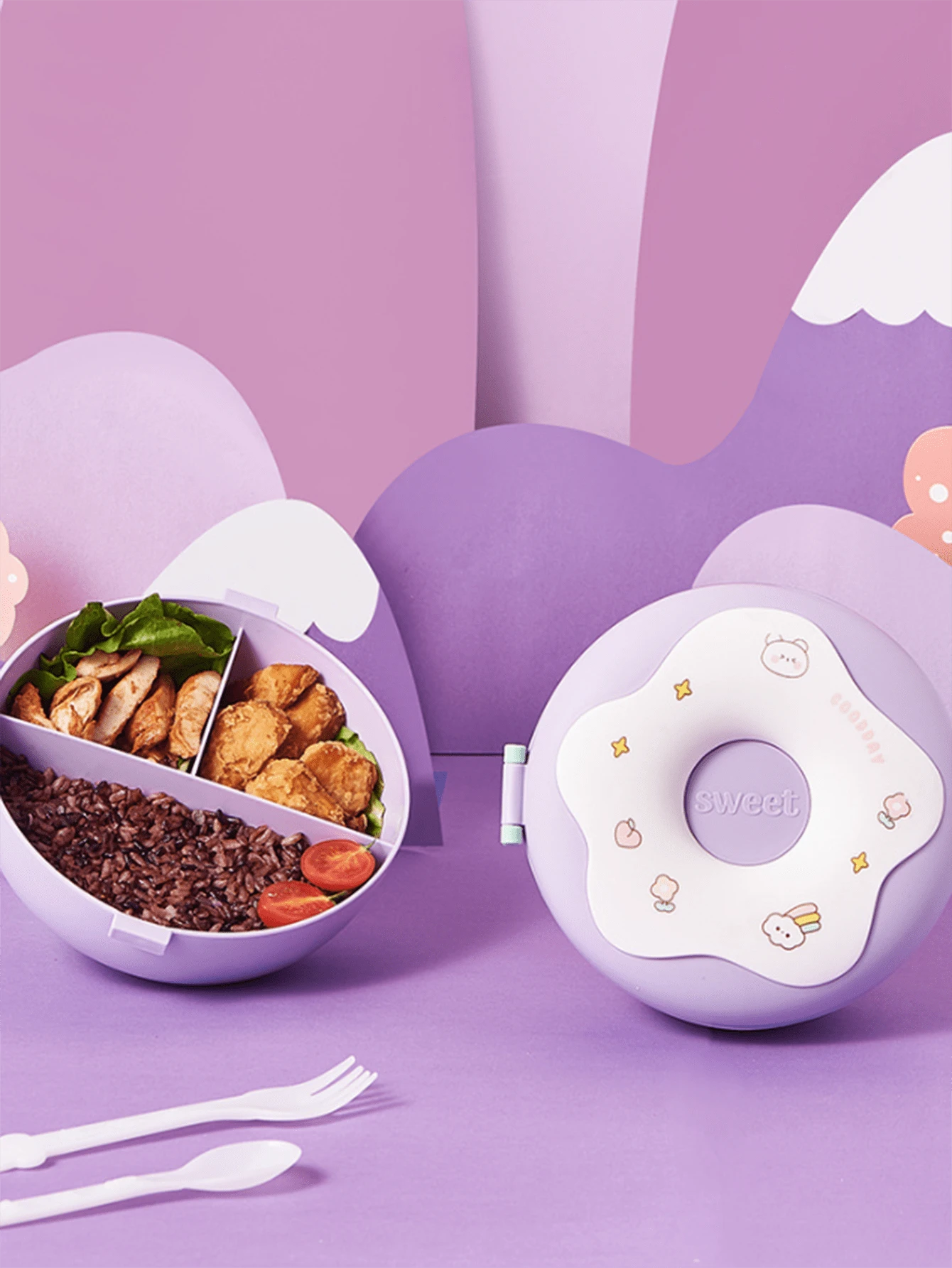 QYeah 1pc 1000ml Donut Shaped Bento Container With Lid, Cute Cartoon ...