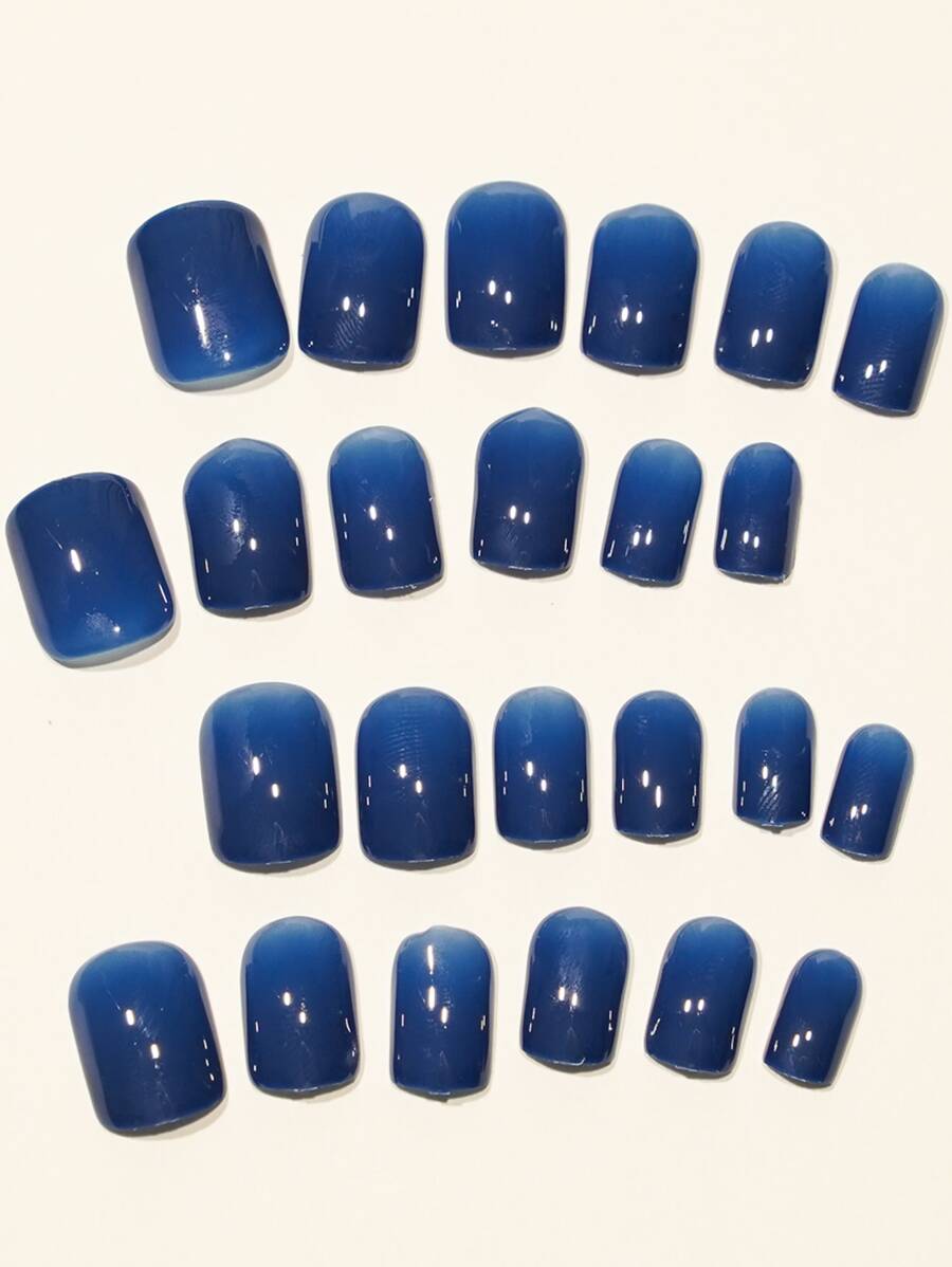 24pcs/Set New Arrival Short Square Shape Simple Solid Color Dark Blue ...