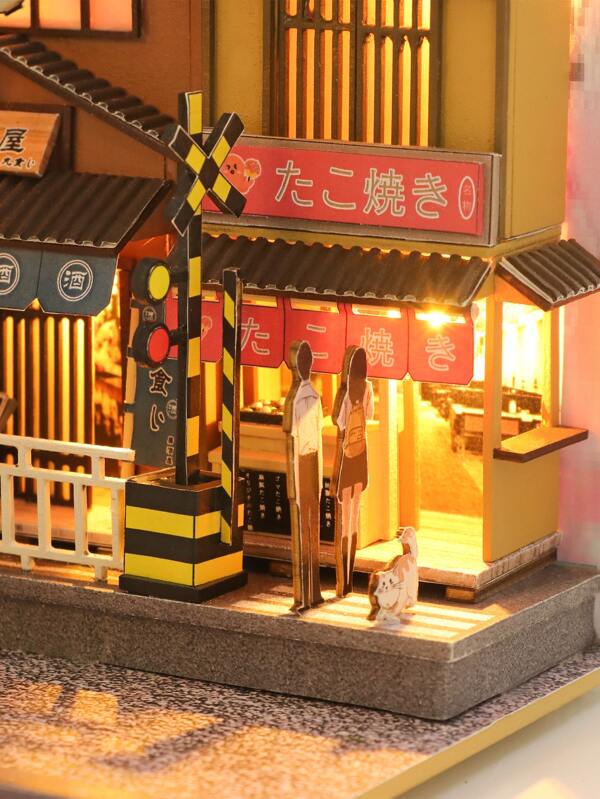 Bookshelf Dollhouse Set With Miniature Sakura Tram Model, Diy Toy House ...