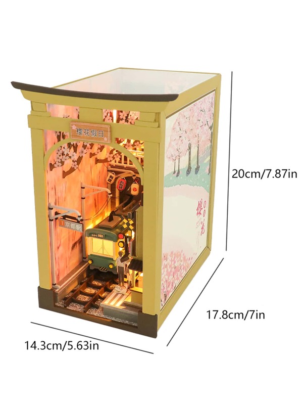 Bookshelf Dollhouse Set With Miniature Sakura Tram Model, Diy Toy House Building Kit | SHEIN UK