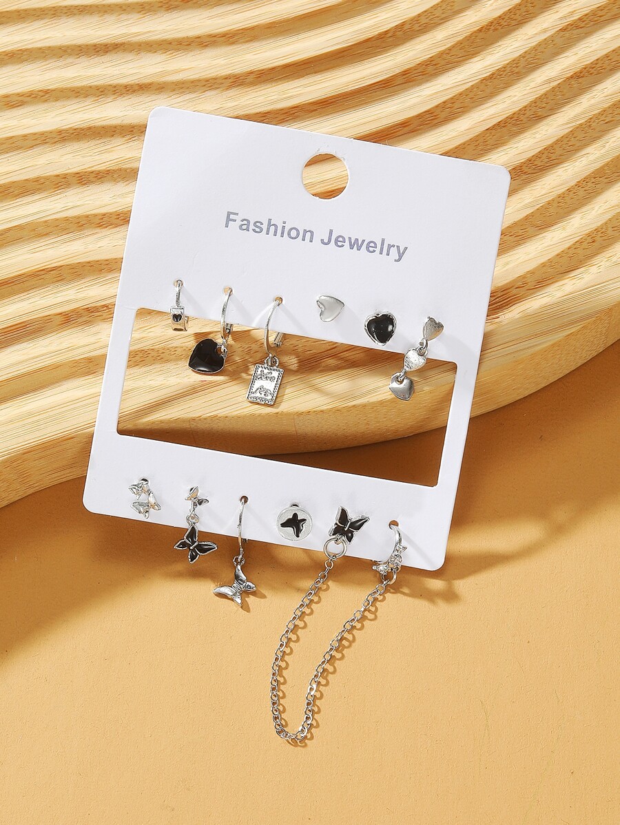11 Pcs Metal Women's Oil Drip Butterfly Heart Earrings Set Valentines ...