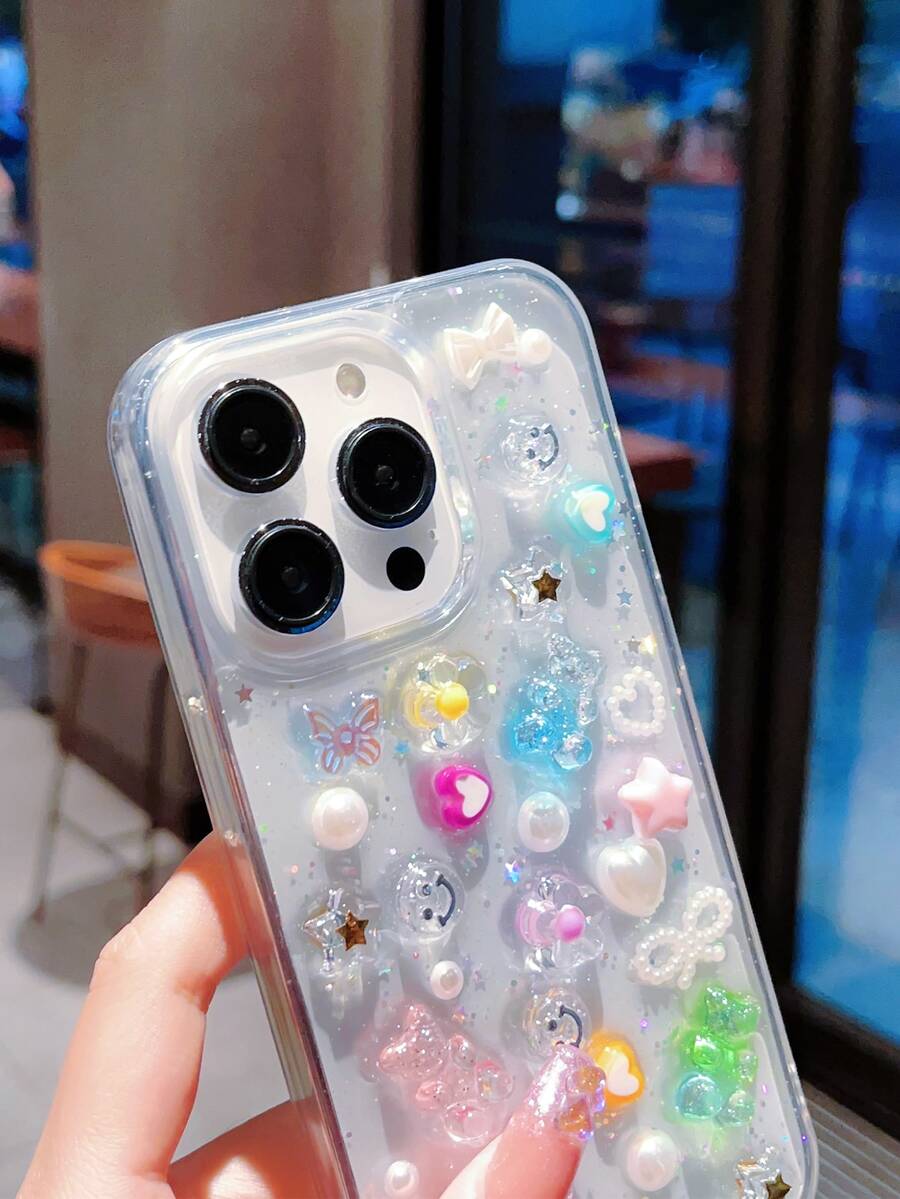 Iphone 16 1pc Flower Butterfly Teddy Bear Shape Phone Case With ...