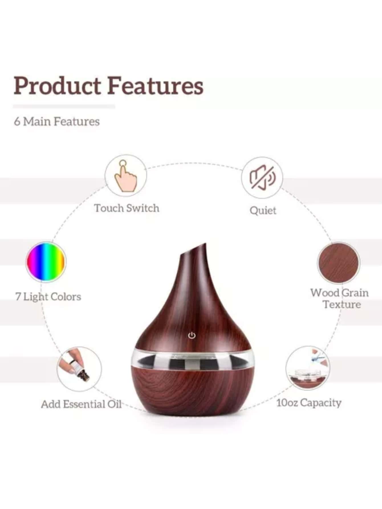 ESSENTIAL OIL AROMA DIFFUSER 7 COLORS OF LED LIGHT PORTABLE ULTRASONIC ...