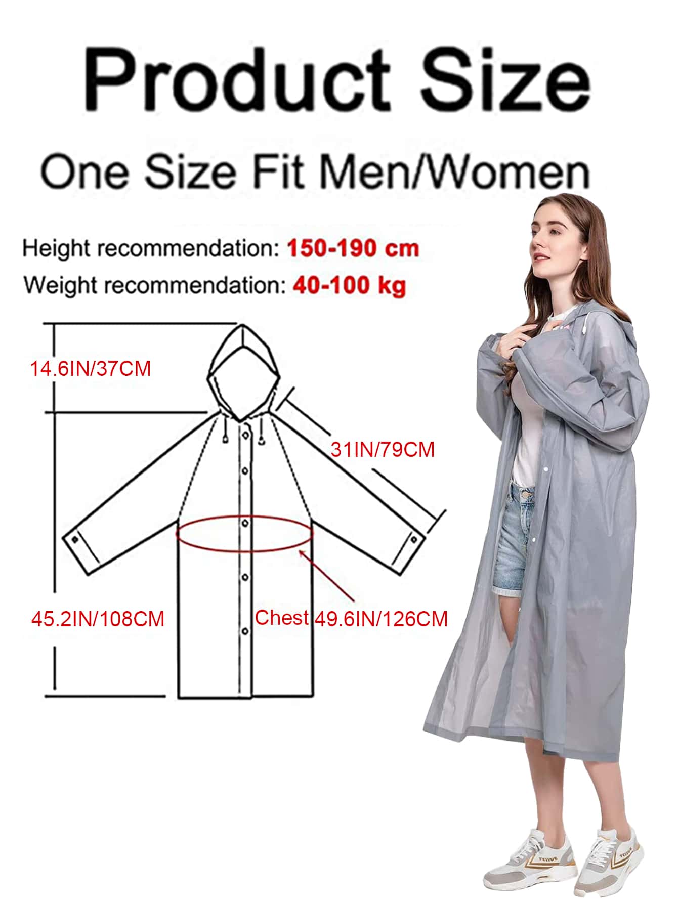 Rain Poncho Raincoats for Adult Reusable EVA Waterproof Rain Coat with ...