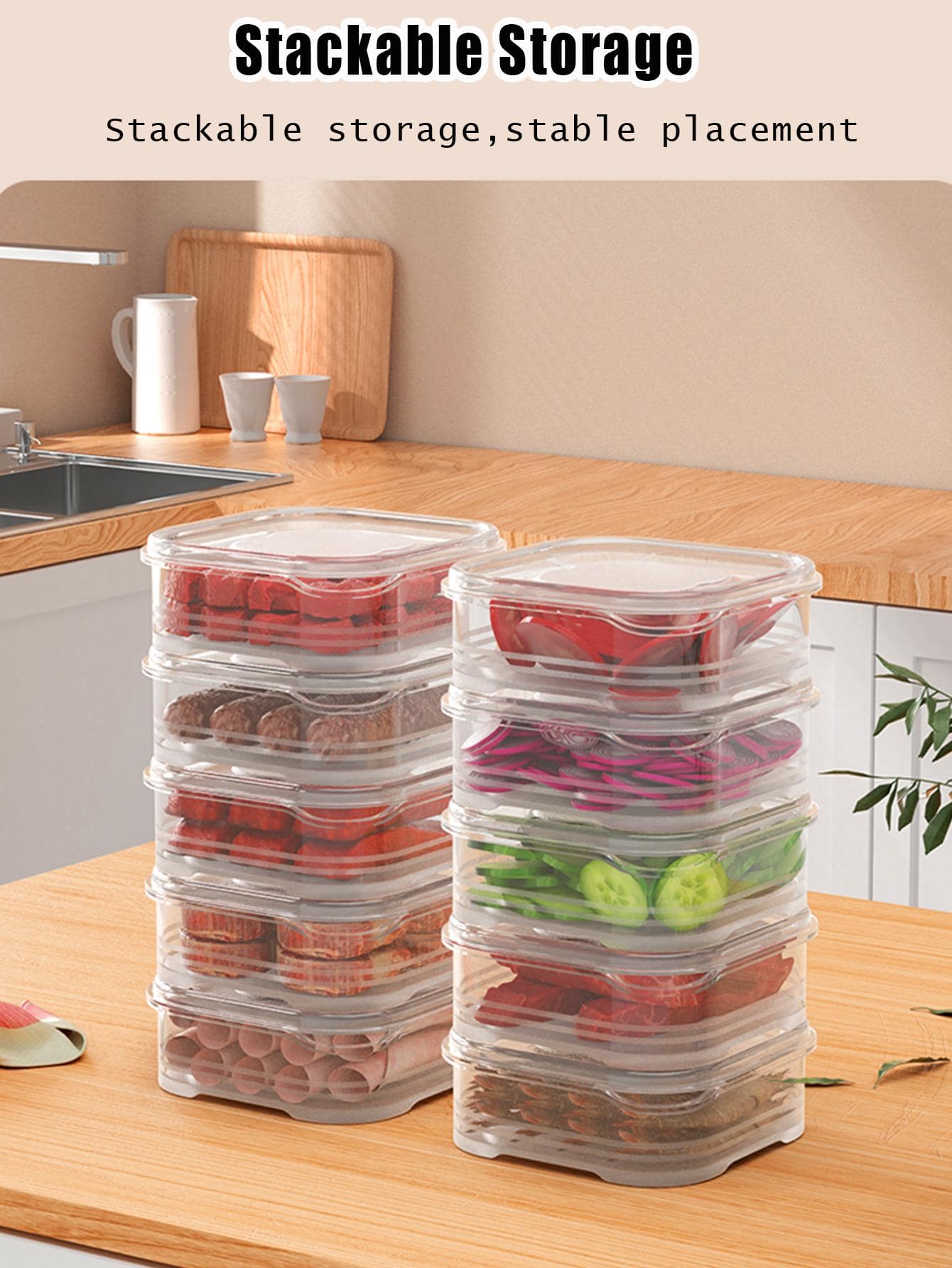 14 Packs Stackable Refrigerator Organizer Bins with Lids , Fridge ...
