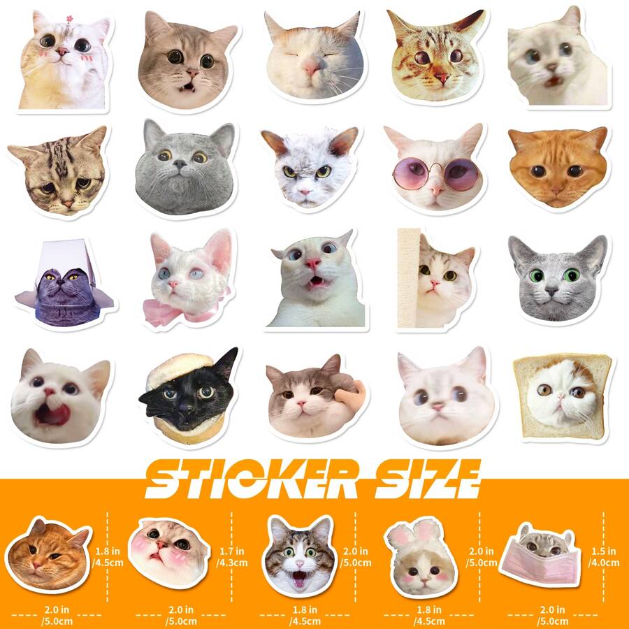 50 Pcs cute cat stickers, funny cat emoticons, graffiti stickers ...