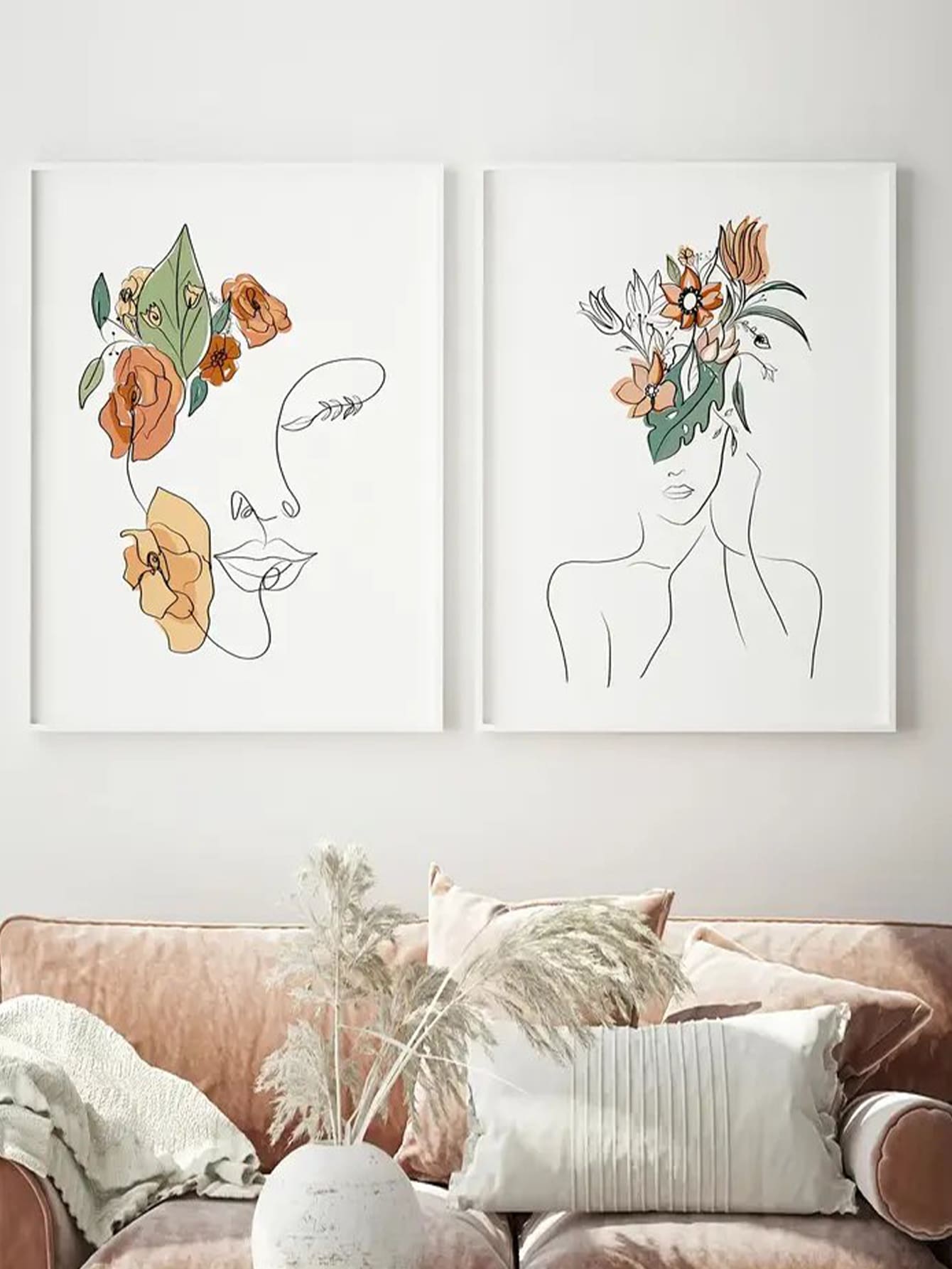 Mujer 2 piezas/set Decoración mural moderno con arte de línea abstracta ...