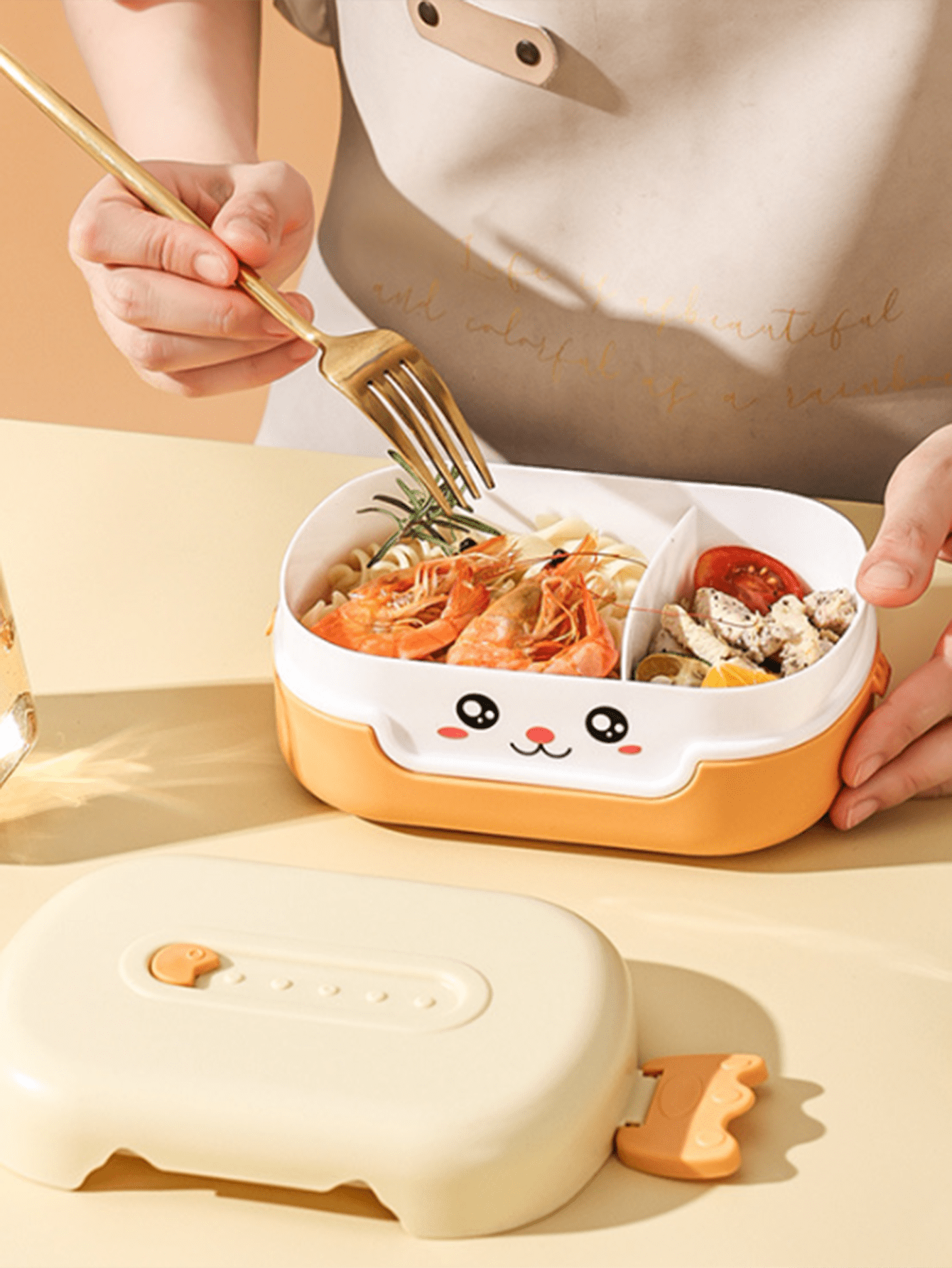 1pc Portable Pp 2 Compartment Lunchbox For Kids, Microwave Safe ...