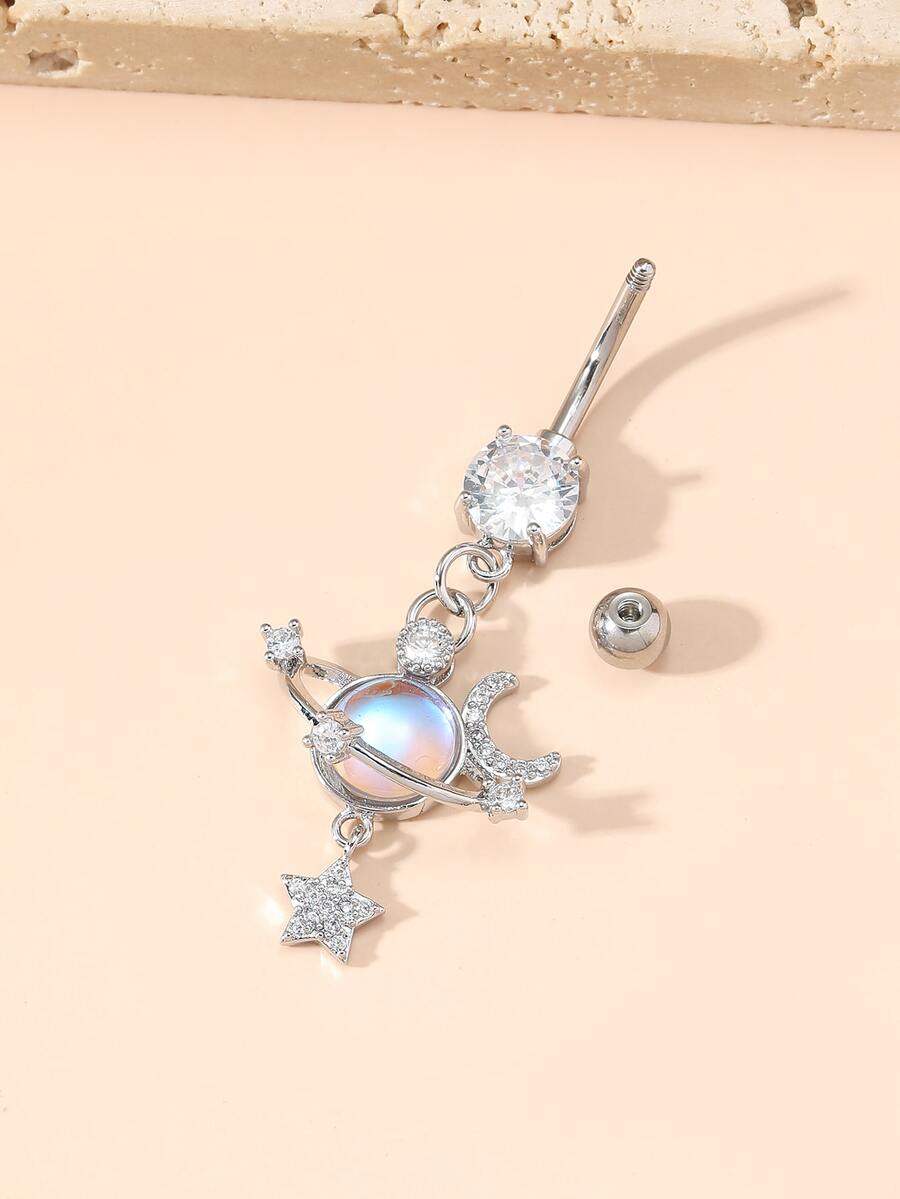 1pc Starry Sky Fluorescent Stone 3d Body Piercing Belly Button Ring | SHEIN USA