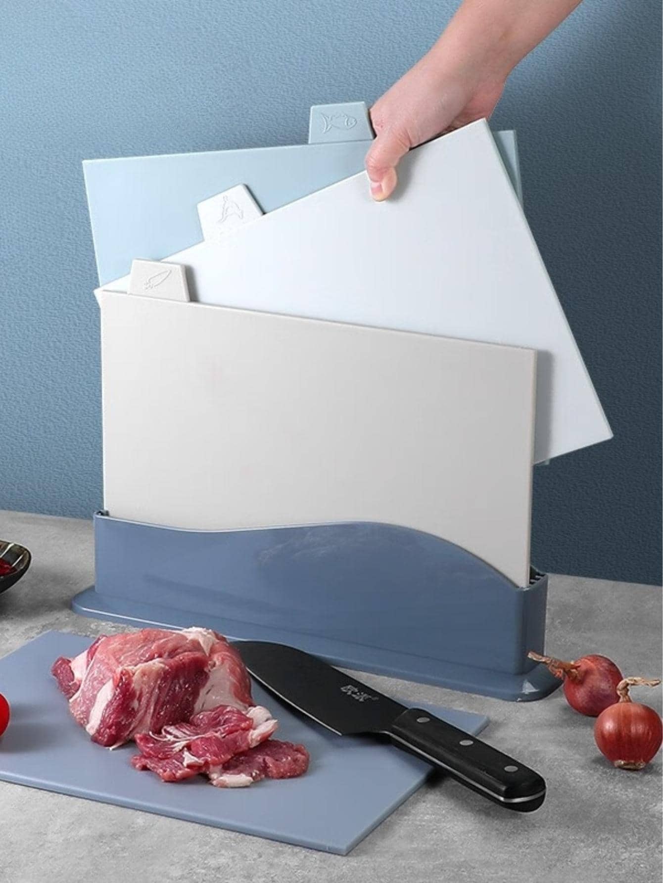 Kitchen Plastic Cutting Board (set of 4) with Food Icons and Storage ...