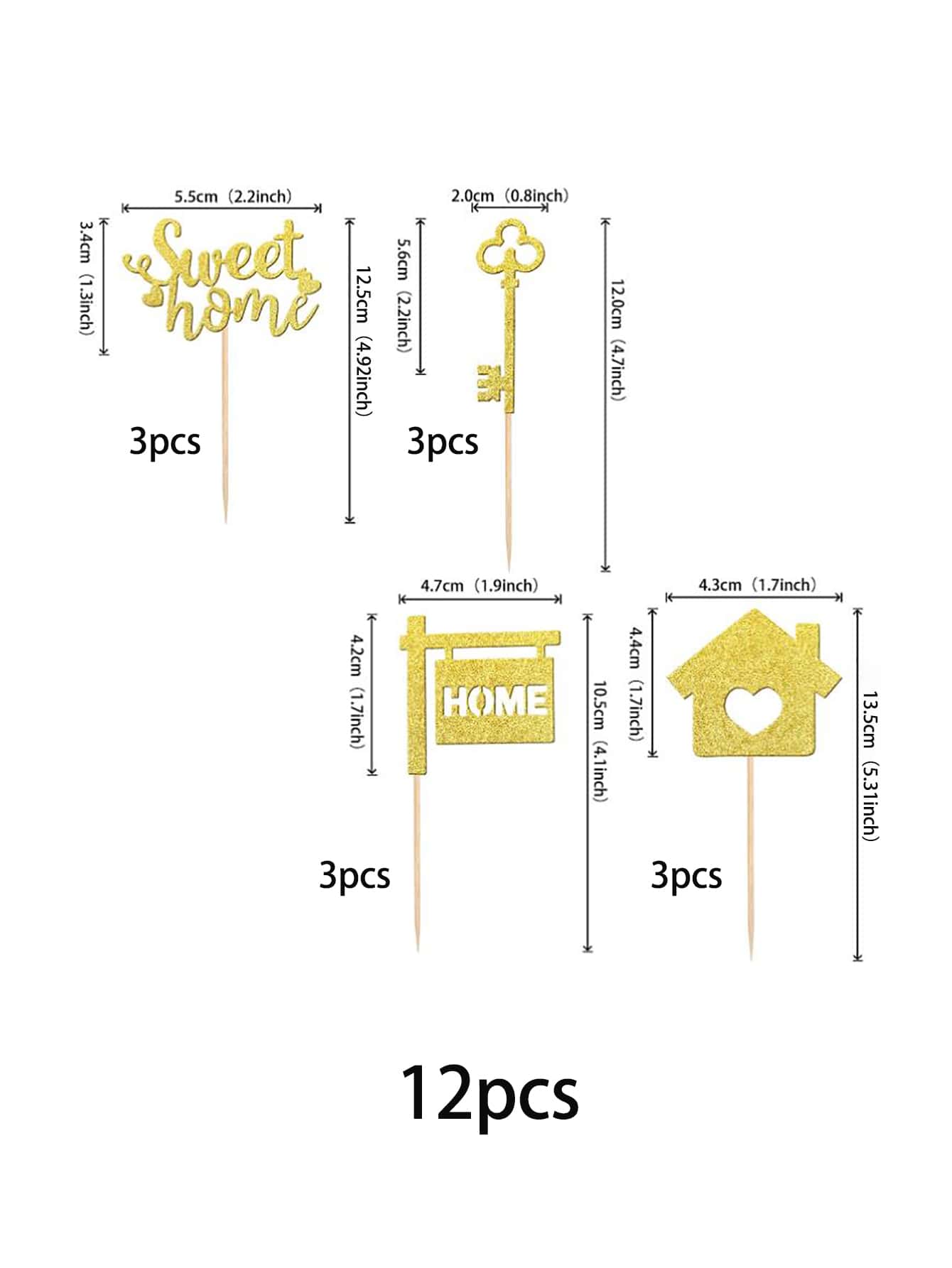 12pcs Sweet Home Cupcake Toppers Gold Glitter Key Housewarming Cupcake ...