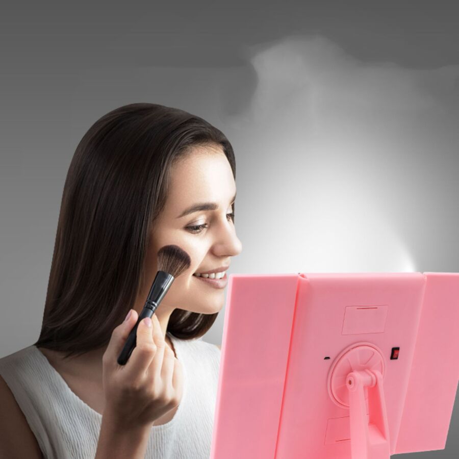 1pc LED Lighted Tabletop Tri-Fold Makeup Mirror With Beauty Enhancement ...