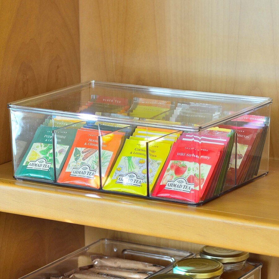 Youngever Large Plastic Tea Packet Organizer with Lids, Reusable Food ...