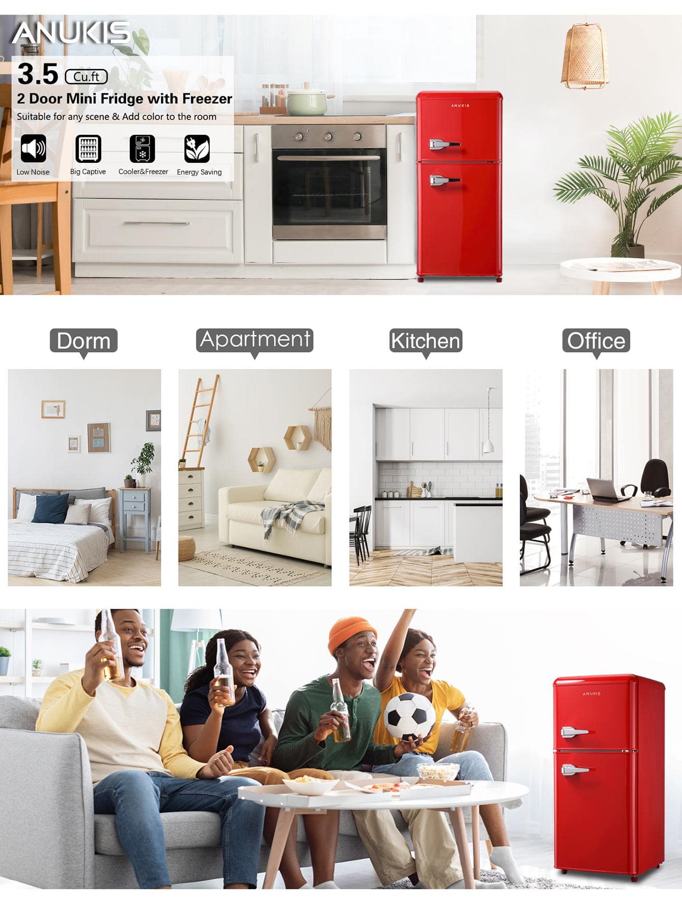 Anukis Compact Refrigerator 3.5 Cu Ft 2 Door Mini Fridge For Apartment ...