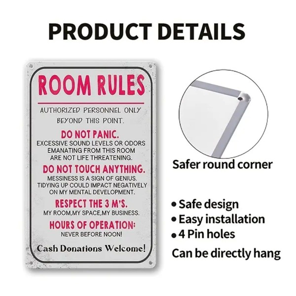 Room Rules Signs Dorm Wall Accessories Cool Things For Teens Funny ...