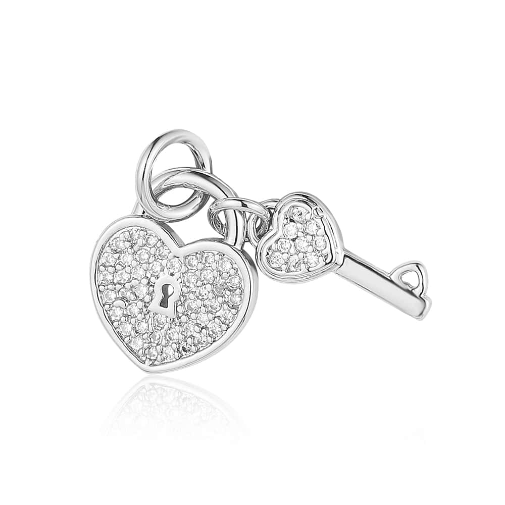 Brass Heart Lock & Key Shaped Pendant With Micro Inlay Cubic Zirconia ...
