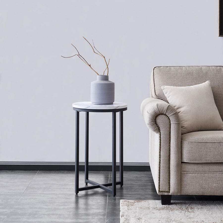 Modern X-Shaped End/Side Table,Black Metal Frame With Round Marble ...