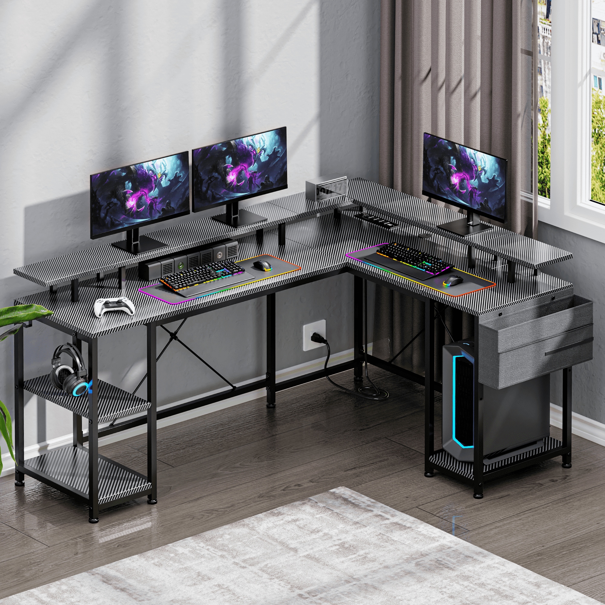 GIKPAL L Shaped Gaming Desk, Reversible Corner Computer Desk with Power ...