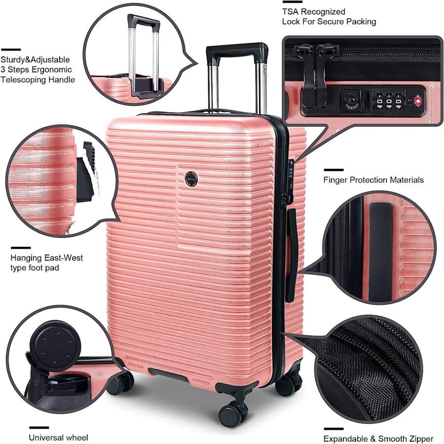 Carry on Luggage PC+ABS Suitcase Hardside Checked In (20in 24in 28in ...