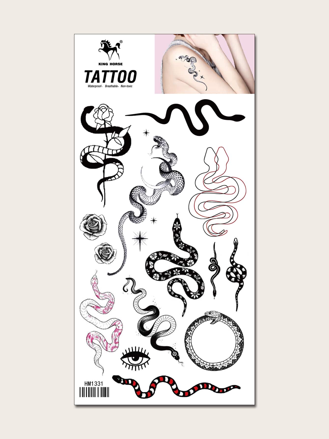 Snake & Floral Pattern Tattoo Sticker | SHEIN UK