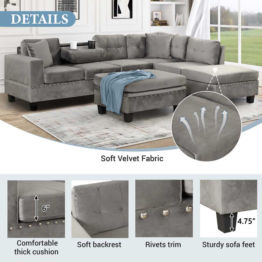 Merax 104.5" Modern Sectional Sofa With Storage Ottoman, L-Shape Couch ...