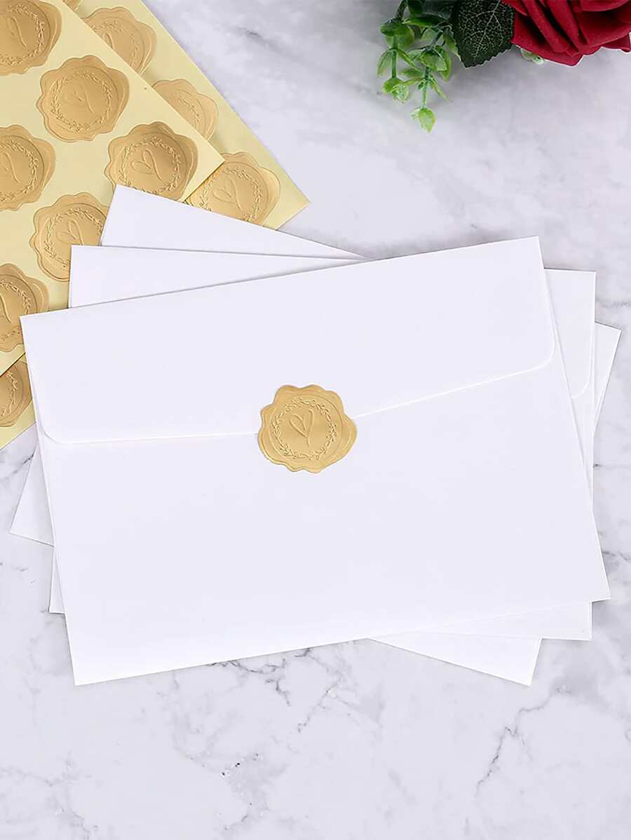 100pcs/set Golden Embossed Heart Shape Envelope Seal Stickers For Wax ...