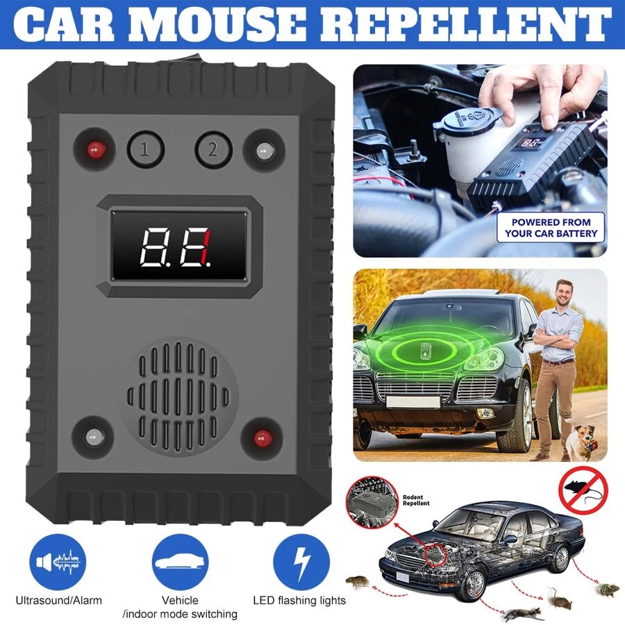 Car Mouse Repellent, Ultrasonic Under Hood Animal Repeller Battery ...