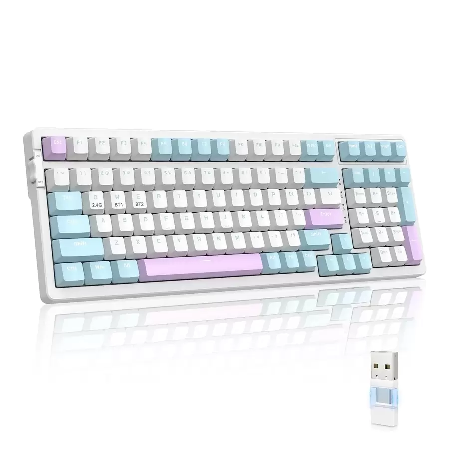 Wireless Mechanical Keyboard, Dual Mode 2.4G/BT5.0 2-In-1 Receiver, 100 ...