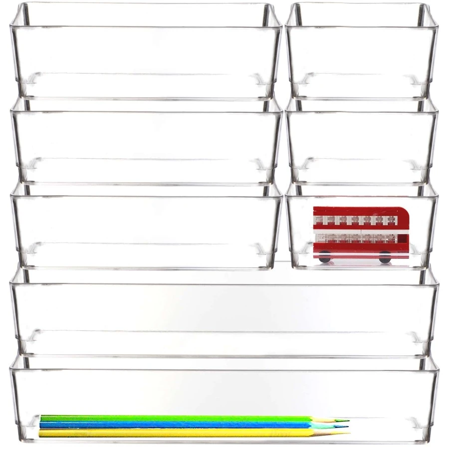 Youngever 8 Pack Clear Plastic Vanity and Desk Drawer Organizers ...