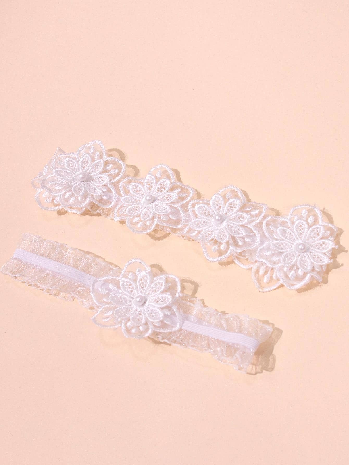 2 Pieces Wedding Garters Daisy Lace Bridal Garter Hand Sewn Faux Pearls ...
