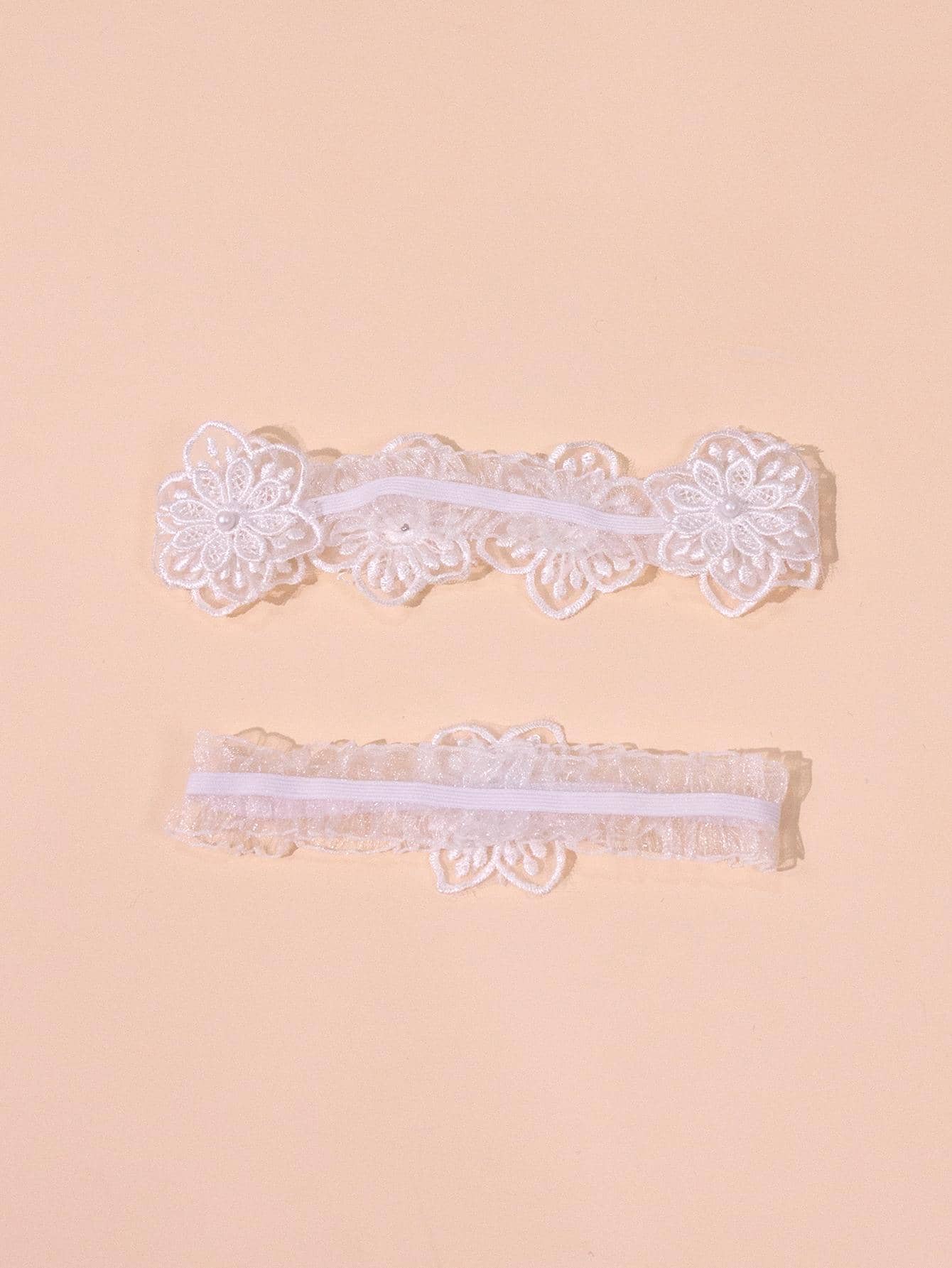 2 Pieces Wedding Garters Daisy Lace Bridal Garter Hand Sewn Faux Pearls ...