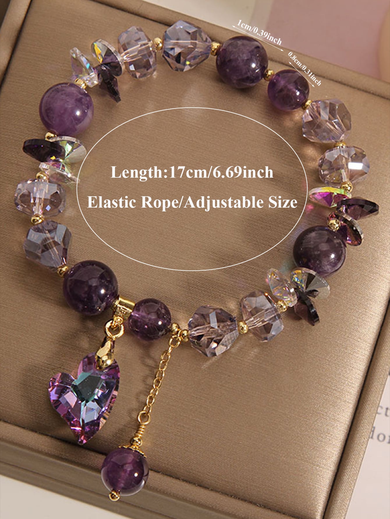 1pc Natural Amethyst Bracelet Cubic Zirconia Crystal Love Pendant Lucky ...